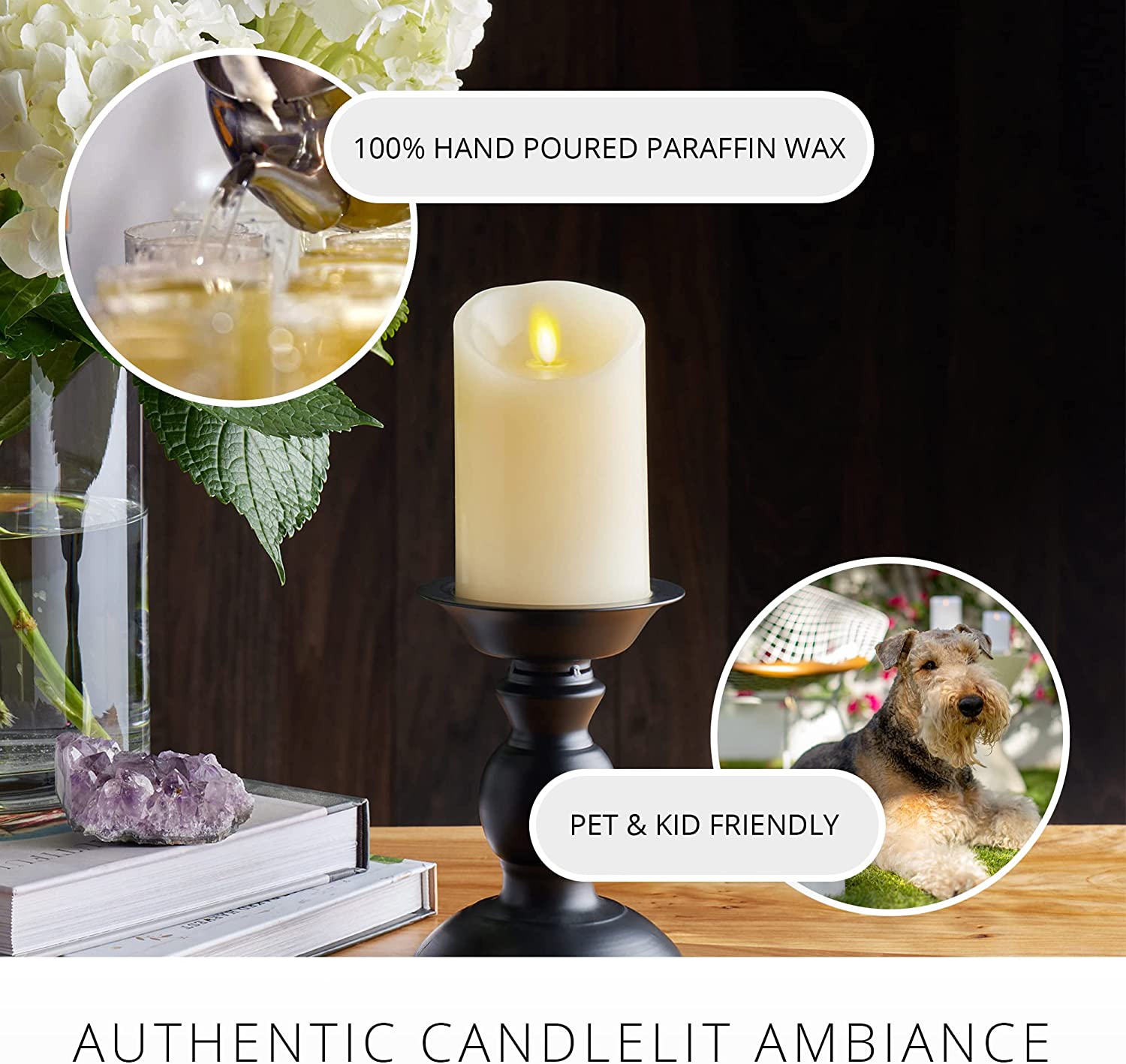 Softflame Flameless Flickering Moving Flame Pillar LED Candle, Battery ...